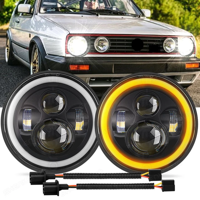 PAIR 7&INCH HALO Angel Eyes LED Headlights DRL H/Lo Beam For VW Golf ...