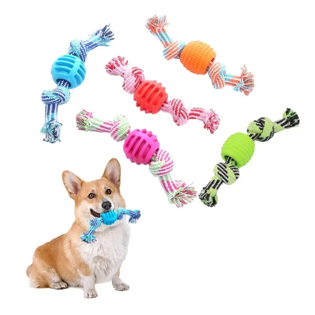 PET DOG TOY Cotton Rope Double Knot Ball Bite Resistant Tooth Cleaning ...