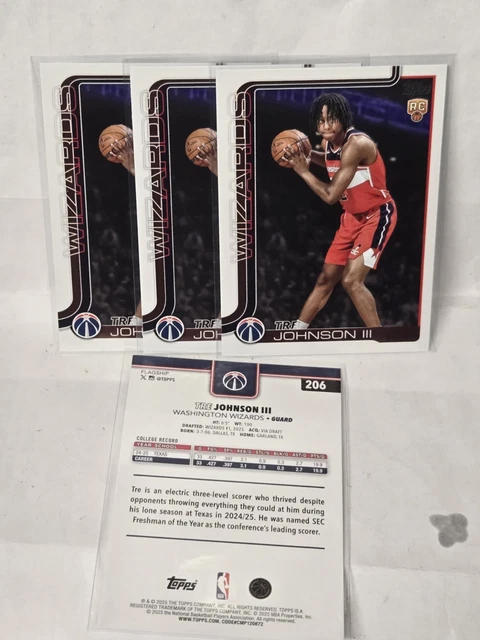 2025-26 TOPPS BASKETBALL Tre Johnson III Rookie 4-Card Lot Wizards #206 ...