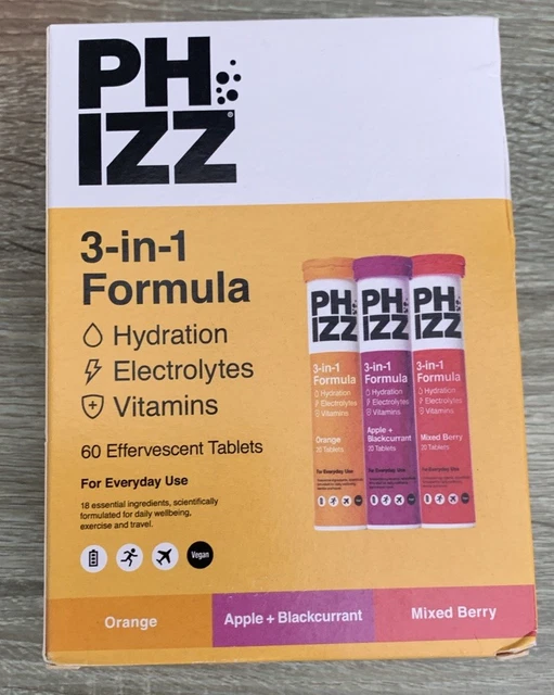 3 X TUBES Phizz 3-In-1 Formula Tablets. Mixed Flavours 20 Tablets per ...