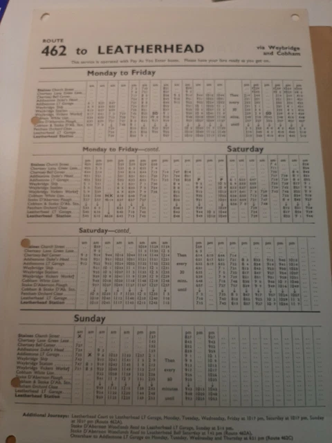 LONDON TRANSPORT BUS Stop Panel Timetable Routes 462 Double Panel 23/5 ...