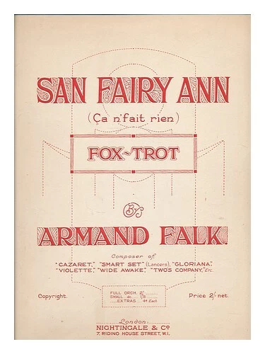 FALK, ARMAND SAN Fairy Ann (Ca n'fait rien) : Fox-trot / by Armand Falk ...