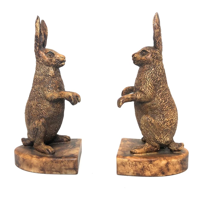 VINTAGE RABBIT BOOKEND Resin 10” Realistic Standing Brown USA $44.28 ...