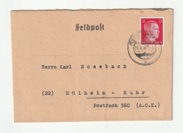 DR GERMANY 12PF HITLER stamp FELDPOST cotent cover RUDOLSTADT 21/1/1944 ...