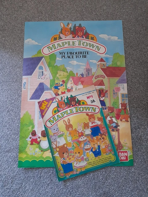 RARE MAPLE TOWN #1 Comic and Poster 17 Oct 1987 VGC BANDAI Sylvanian ...