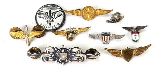 VINTAGE AIR FORCE Pilot WINGS Military Pins Badges Estate Lot Sterling ...