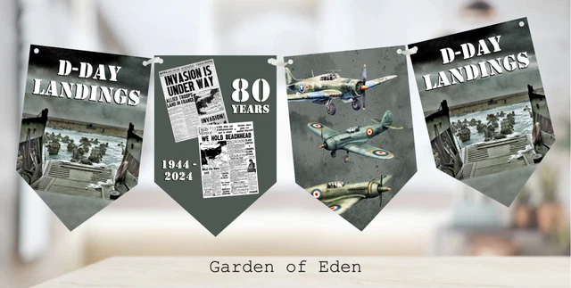 D DAY LANDINGS Commemorative Bunting 80 Years 8 Flags + Ribbon World ...