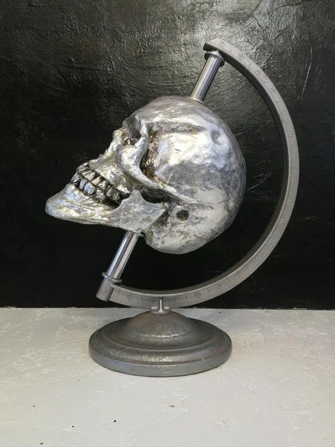 SKULL SCULPTURE ANATOMY globe world map human cranium contemporary art ...