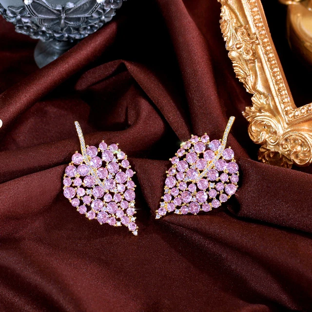 LOVELY PINK CUBIC Zirconia CZ Wedding Banquet Round Tennis Cluster Leaf ...