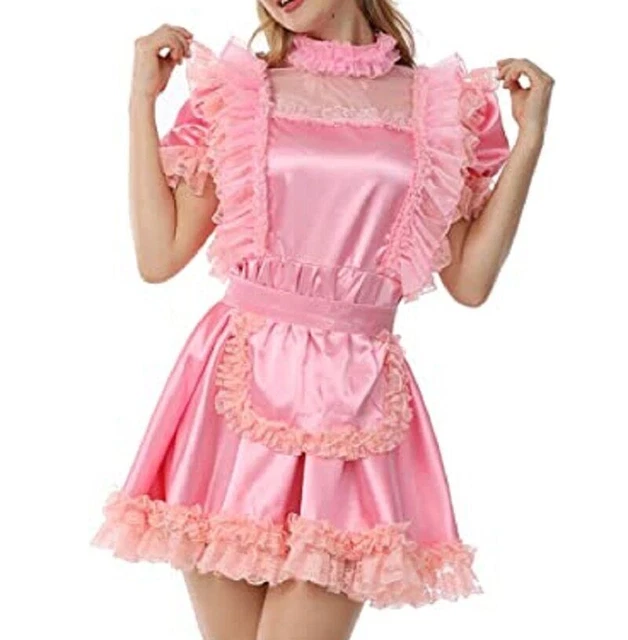GIRL SISSY SEXY Maid Pink Satin lockable fishtail Dress cosplay Costume Tailored £69.59 ...