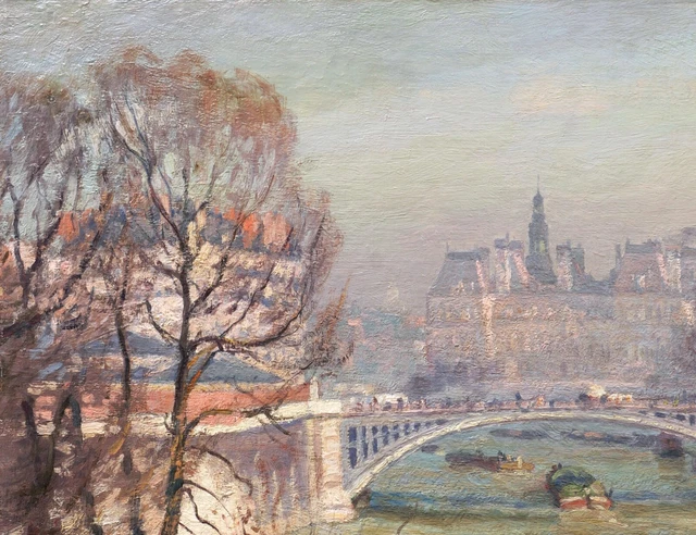 TABLEAU IMPRESSIONNISTE SUÉDOIS vue PARIS Seine Gustave ALBERT Gustaf ...