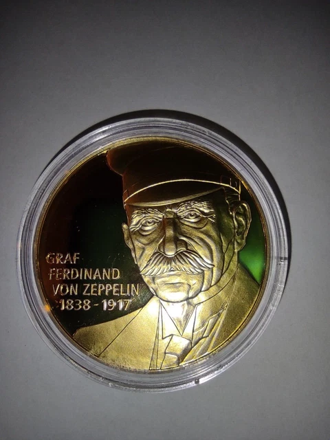 GEDENKMÜNZE &GRAF Ferdinand von Zeppelin", vergoldet 24 Karat mit Zertifikat EUR 29,00 - PicClick DE