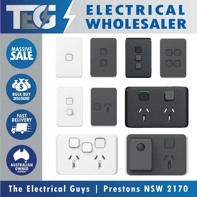 CLIPSAL ICONIC LIGHT Switch Power Point GPO Dimmer White Anthracite ...