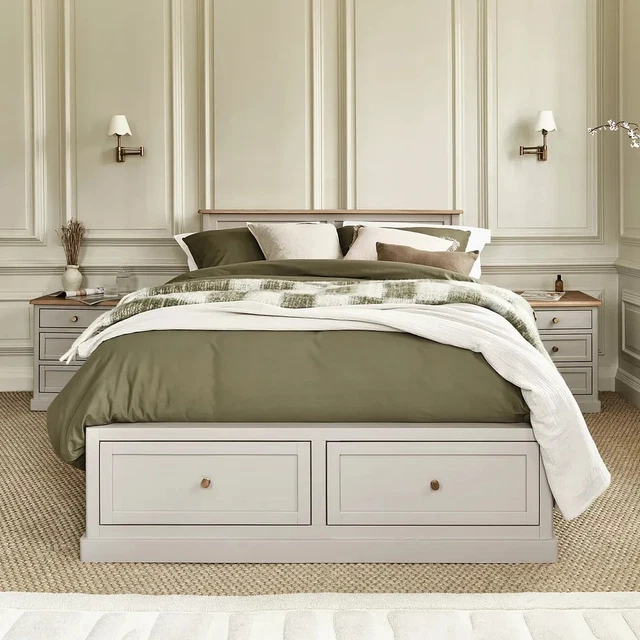 OAK FURNITURELAND HENLEY Storage Double Bed Frame Painted Oak HNL111 ...