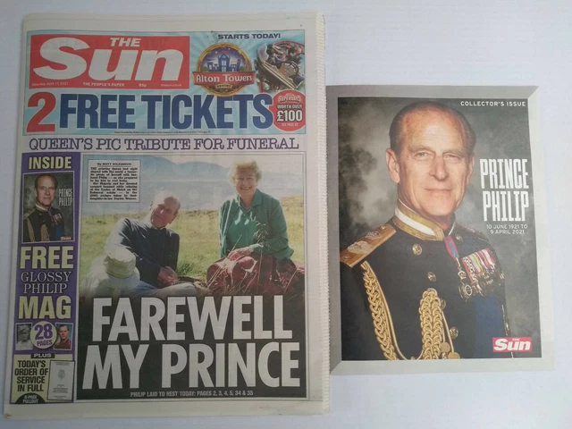 THE SUN NEWSPAPER Prince Philip Death Note Funeral 17 April 2021 Royal ...