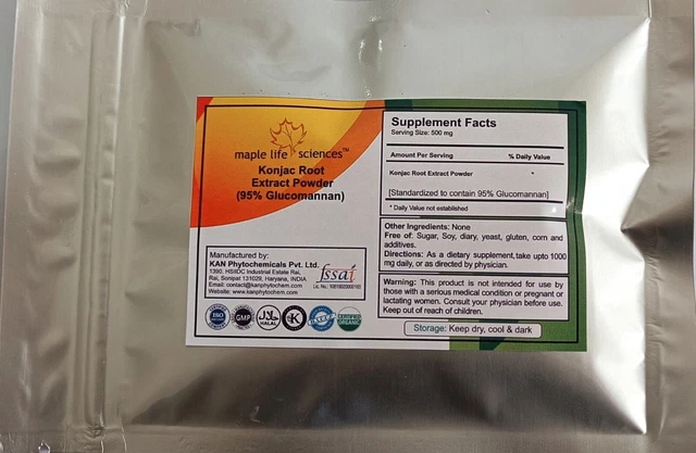 KONJAC ROOT EXTRACT 95% Glucomannan Powder Pure & High Quality NO ...