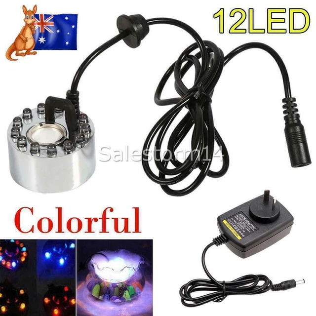12 LED MIST Maker Fogger Water Fountain Pond Fog Machine Air Humidifier ...