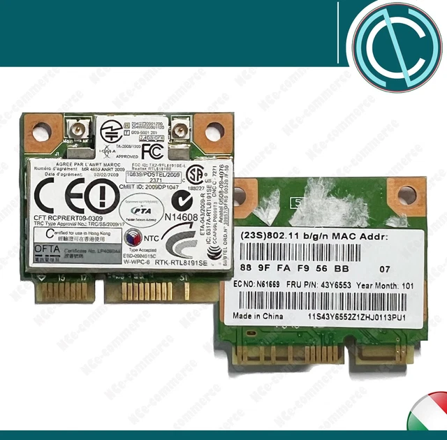 SCHEDA WIRELESS WI-FI REALTEK RTL8191SE WLAN BOARD LAPTOP NOTEBOOK FRU ...