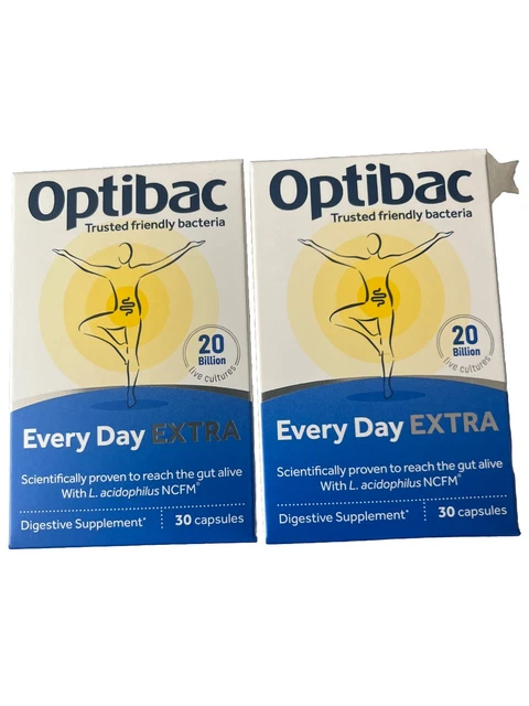 2 X OPTIBAC Probiotics EXTRA Strength for Every Day - 30 Capsules Exp ...