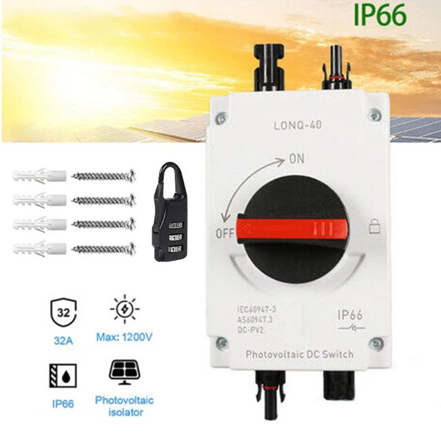 32A 1200V DC Solar Electrical Isolator Switch Waterproof Circuit Breaker IP66 £32.29 - PicClick UK
