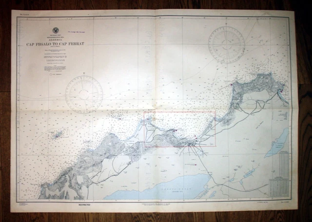 1943 PRELIMINARY CHART Algeria Cap Fegalo Cap Ferrat Algerien map Karte ...