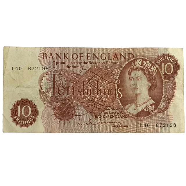 TEN SHILLING BANKNOTE 10 Bank Of England 1962-1966 Queen Elizabeth Ii ...