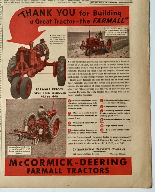 1941 NEWSPAPER AD for McCormick Deering Farmall model 20 Tractor ...