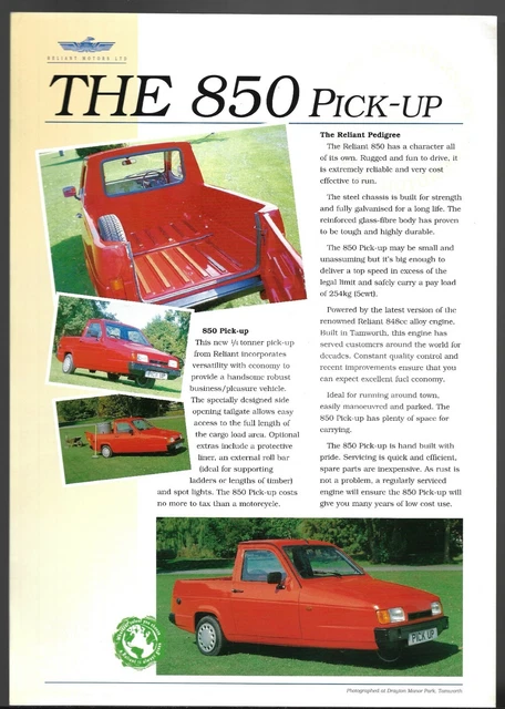 RELIANT 850 PICK-UP 1995-1996 UK Market Single Sheet Sales Brochure ...
