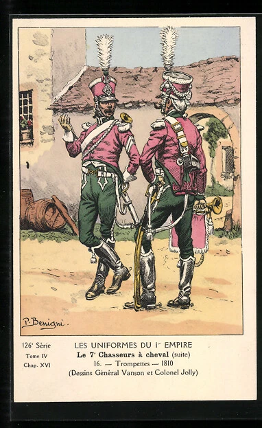 CPA LES UNIFORMES du Ier Empire, Le 7 Chasseurs à cheval, Trompettes ...