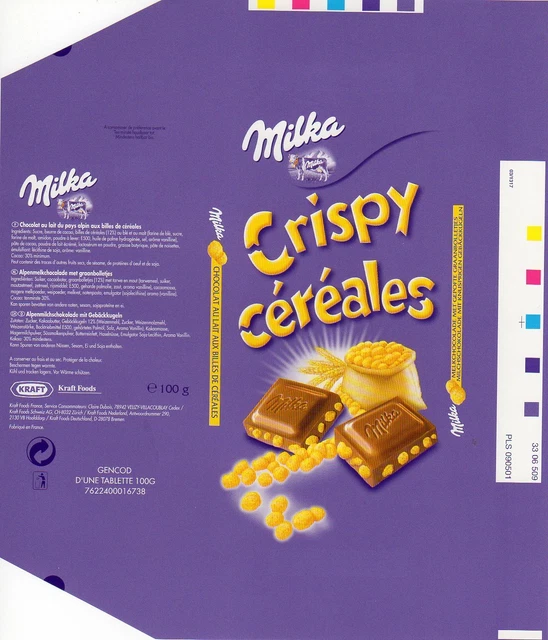 ORIGINAL CHOCOLATE WRAPPER 1990 France Milka Suchard Crispy Céréales ...