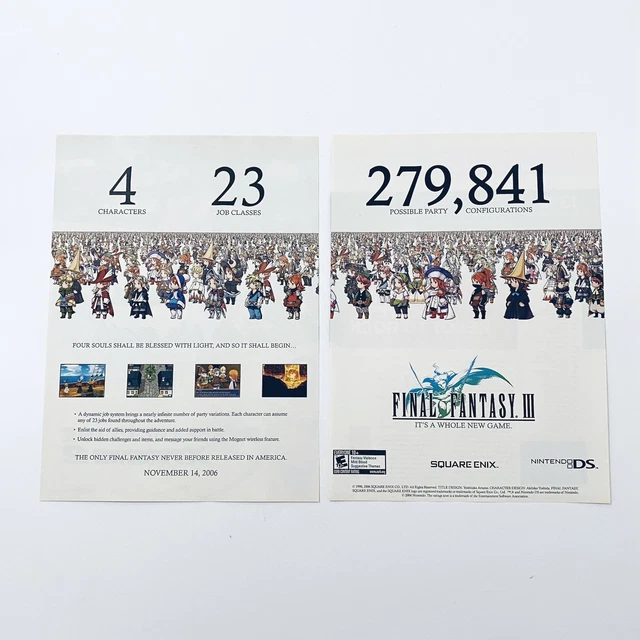 FINAL FANTASY III Nintendo DS Game Promo Poster 2000s Rare Print Ad ...