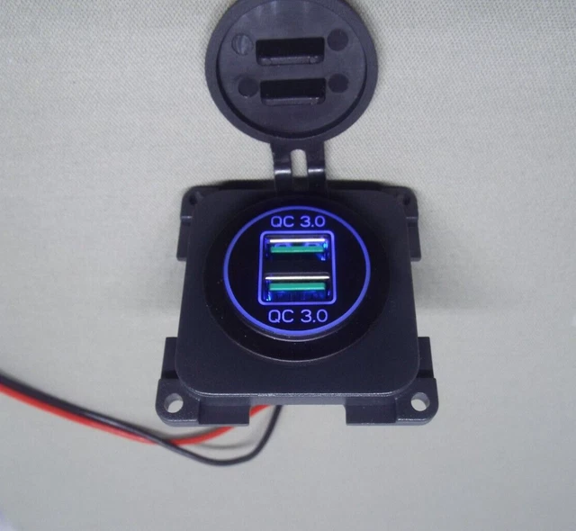 CBE PLATE CARAVAN Camper Van Motorhome 12v DOUBLE QC USB Socket BLUE £ ...