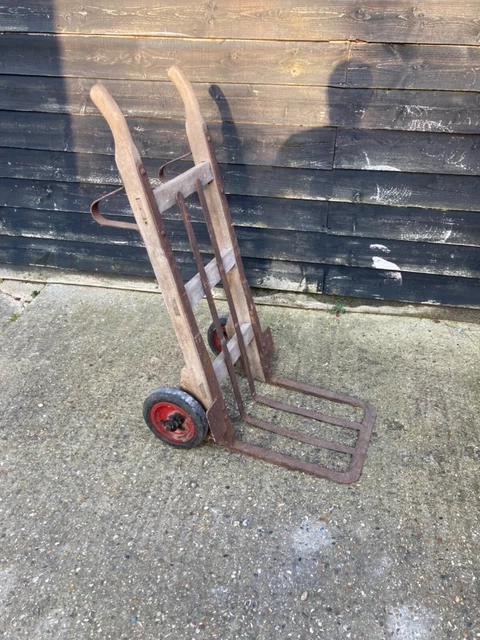 RARE, VINTAGE WOODEN Sack Barrow, Porters Trolley, antique bargain £73. ...