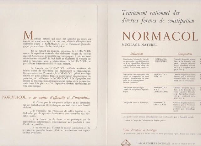 DEPLIANT PUBLICITAIRE PHARMACEUTIQUE Normacol , Laboratoire Norgan EUR ...