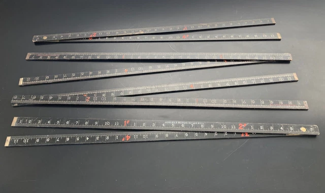 VINTAGE STANLEY 5 Foot Folding Wooden Rulers Rare Black With White ...
