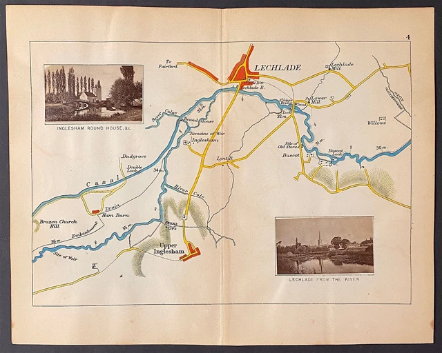 MAP OF RIVER Thames 1885 Upper Inglesham to Lechlade and on to Buscot ...