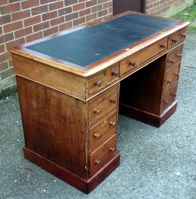 VICTORIAN ANTIQUE SOLID mahogany 9 drawer twin pedestal writing ...