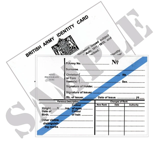 WW2 BRITISH ARMY Identity Card - Army Form B 2603 - (8th Army ...