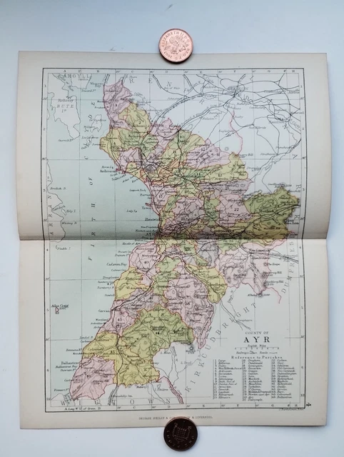 ANTIQUE/VINTAGE COUNTY MAP of AYR, Scotland - Phillips Handy Atlas ...