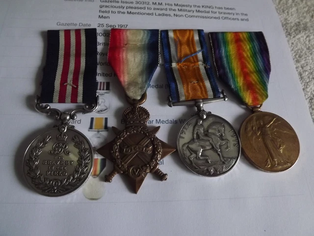 WW1 MILITARY MEDAL + Three Ww1 Medals - Same Man. Royal Field Artillery ...