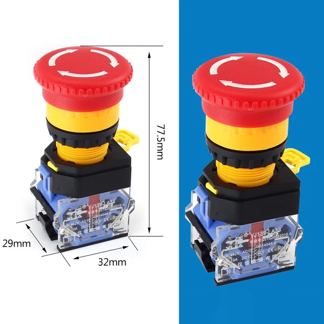 22MM EMERGENCY E-STOP Red Sign Push Button Switches 1 NO 1 NC / 2 NC ...