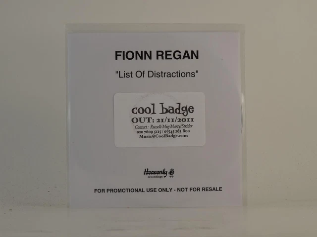 FIONN REGAN LIST OF DISTRACTIONS (D83) 1 Track Promo CD Single ...