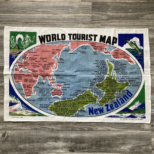 WORLD TOURIST MAP New Zealand Tea Towel - Novelty Funny Souvenir $16.95 ...
