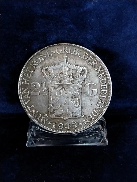 MONETA 1945 2,5 Fiorini, Gilda Regina Guglielmina, Olanda, Credo ...