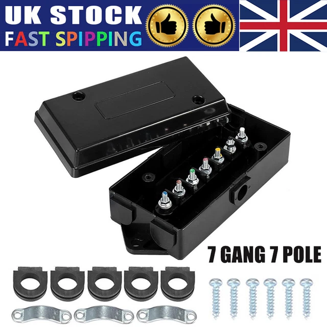 12V 7 GANG Trailer Wire Connector Junction Box 7 Pole Cable Connection ...