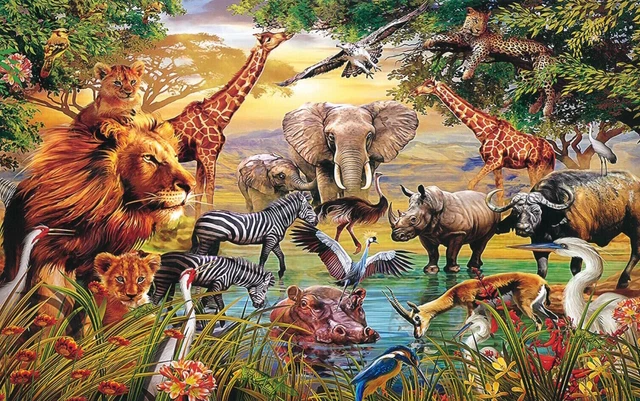 1000 PIECE AFRICAN Safari Animals Lion Elephant Girafe Hippo Jigsaw ...