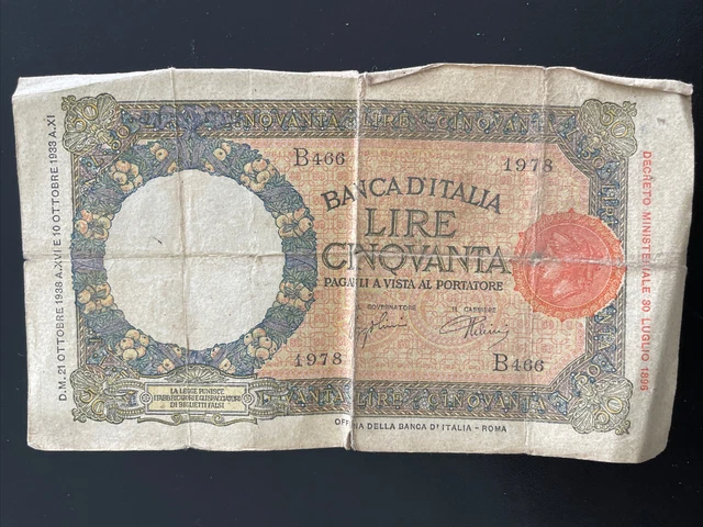 ITALY 1938 - 50 Lire Banknote - King Vittorio Emanuele III £18.49 ...