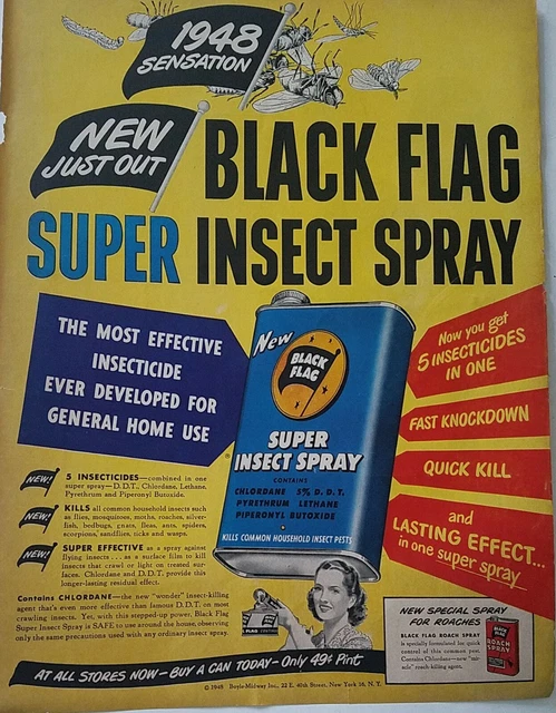 1948 BLACK FLAG super insect spray insecticide can vintage color ad £9. ...