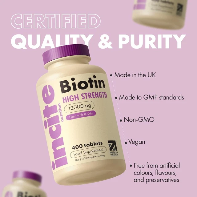 BIOTIN HAIR GROWTH Supplement 12,000mcg - 400 Tiny 6mm Tablets(Full ...