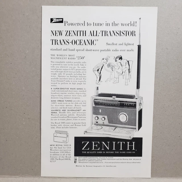 1958 ZENITH RADIO Vintage PRINT AD All-Transistor Trans-Oceanic Short ...